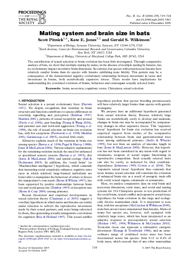 (PDF) Mating system and brain size in bats
