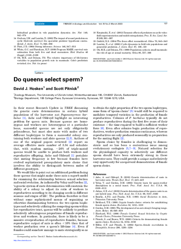 (PDF) Do queens select sperm?