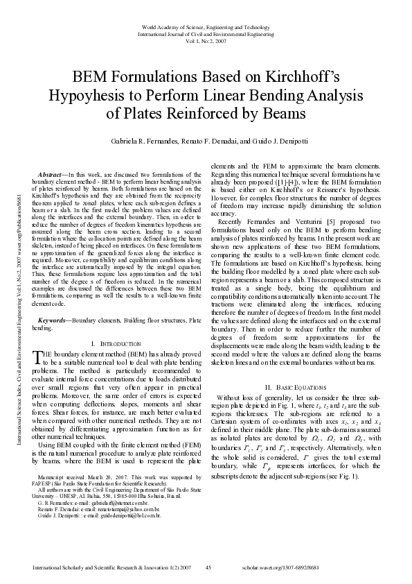 (PDF) Bem Formulations Based On Kirchhoffs Hypoyhesis To Perform Linear ...