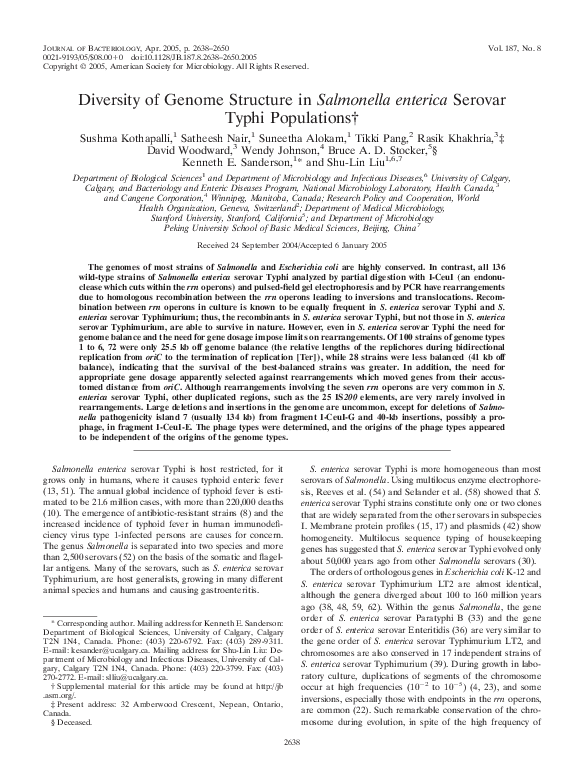 (PDF) Diversity of Genome Structure in Salmonella enterica Serovar Typhi Populations