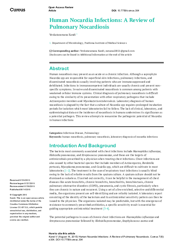 (PDF) Human Nocardia Infections: A Review of Pulmonary Nocardiosis ...