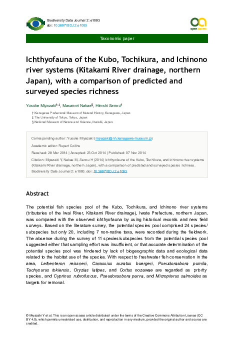 (PDF) Ichthyofauna of the Kubo, Tochikura, and Ichinono river systems ...