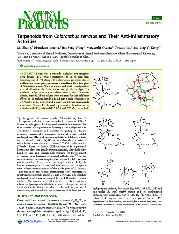 (PDF) Terpenoids from Chloranthus serratus and Their Anti-inflammatory Activities
