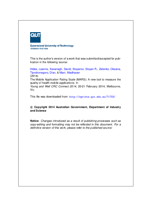 (PDF) The Mobile Application Rating Scale (MARS): A new tool for ...