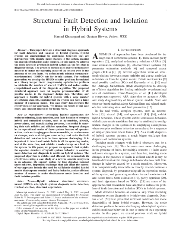(PDF) Structural Fault Detection and Isolation in Hybrid Systems | Gautam Biswas - Academia.edu
