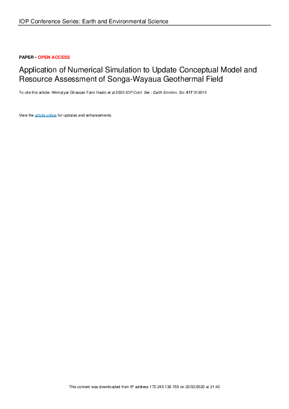 (PDF) Application of Numerical Simulation to Update Conceptual Model and Resource Assessment of ...