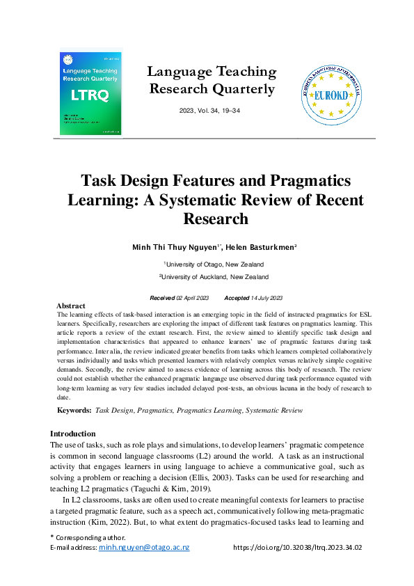 (PDF) Task design features & pragmatics learning