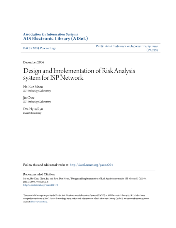 (PDF) Design and Implementation of Risk Analysis system for ISP Network