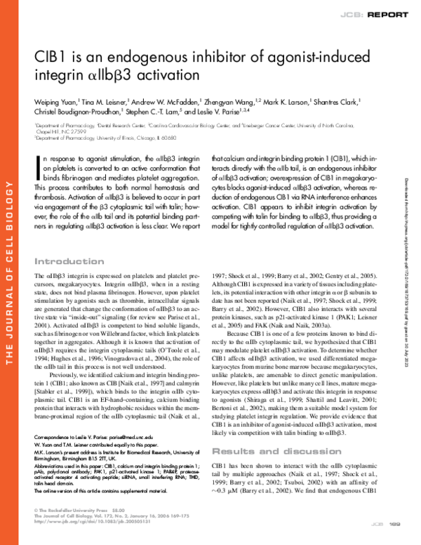 (PDF) CIB1 is an endogenous inhibitor of agonist-induced integrin ...