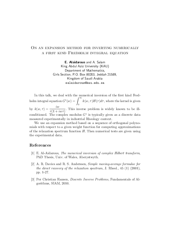 (PDF) On an expansion method for inverting numerically a first kind ...