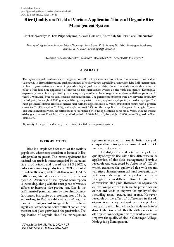 (PDF) Rice Quality and Yield at Various Application Times of Organic ...