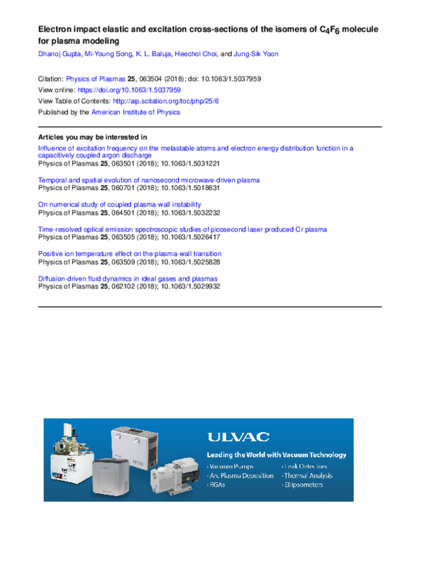 (PDF) Electron impact elastic and excitation cross-sections of the ...