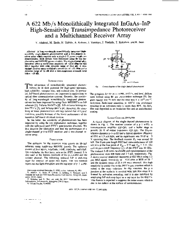 (PDF) A 622 Mb/s monolithically integrated InGaAs-InP high-sensitivity ...