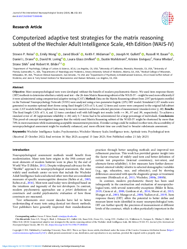 (PDF) Computerized adaptive test strategies for the matrix reasoning ...