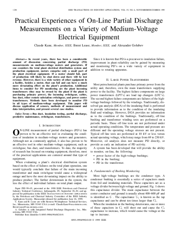 (PDF) Practical experiences of on-line partial discharge measurements ...