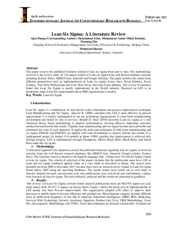 (PDF) Lean Six Sigma: A Literature Review