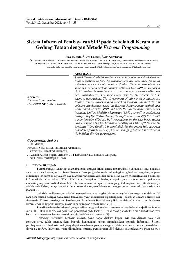 (PDF) Sistem Informasi Pembayaran SPP pada Sekolah di Kecamatan Gedung Tataan dengan Metode ...