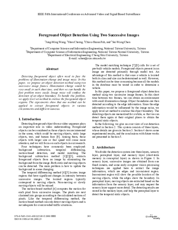 Pdf Foreground Object Detection Using Two Successive Images