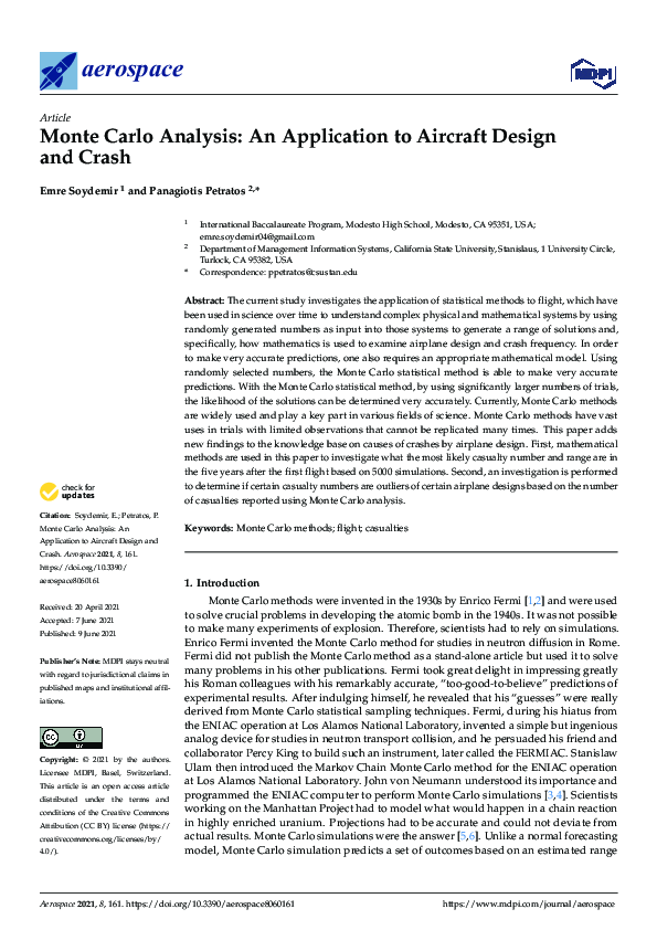 (PDF) Monte Carlo Analysis: An Application to Aircraft Design and Crash
