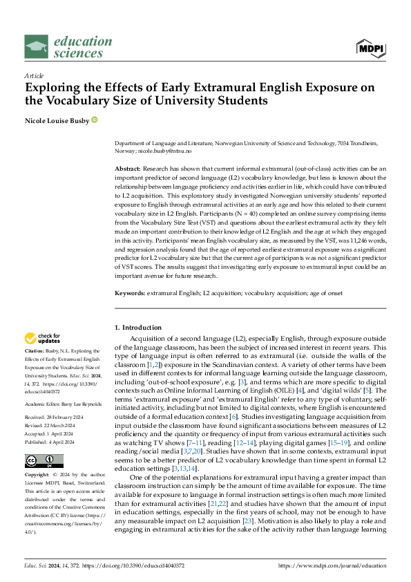 (PDF) Exploring the Effects of Early Extramural English Exposure on the ...