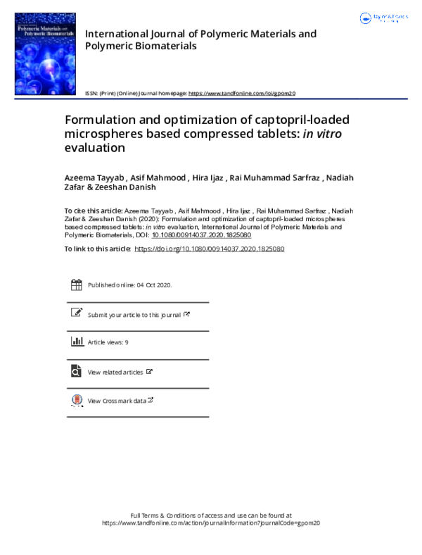 Pdf Formulation And Optimization Of Captopril Loaded Microspheres Based Compressed Tablets In