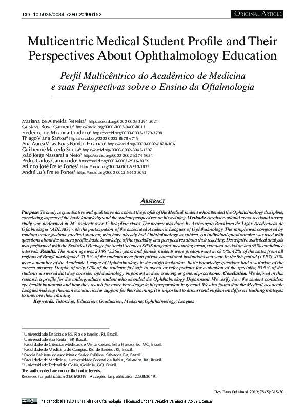 (PDF) Multicentric Medical Student Profile and Their Perspectives About ...