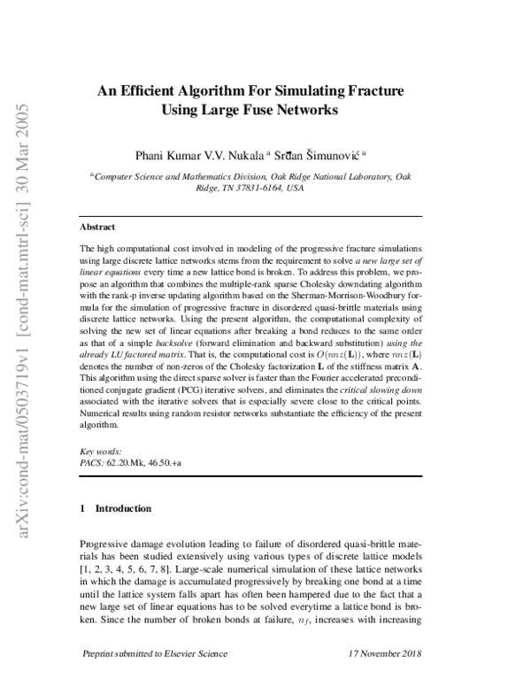 (PDF) An efficient algorithm for simulating fracture using large fuse networks | Srdjan ...