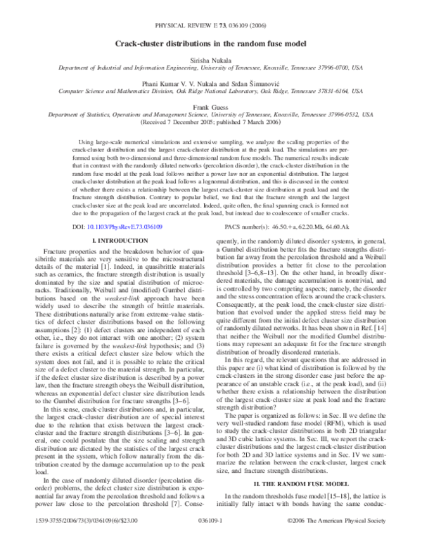 (PDF) Crack-cluster distributions in the random fuse model