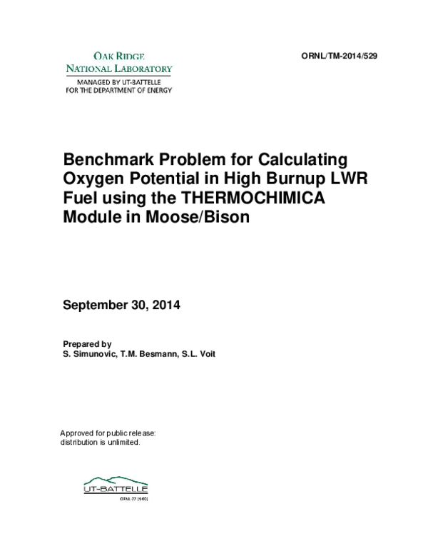 (PDF) Benchmark Problem for Calculating Oxygen Potential in High Burnup ...