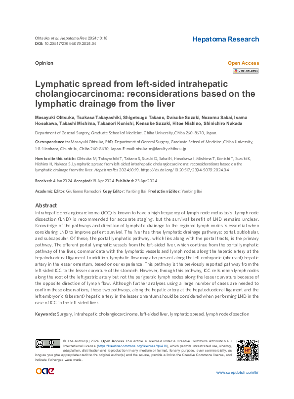 (PDF) Lymphatic spread from left-sided intrahepatic cholangiocarcinoma: reconsiderations based ...