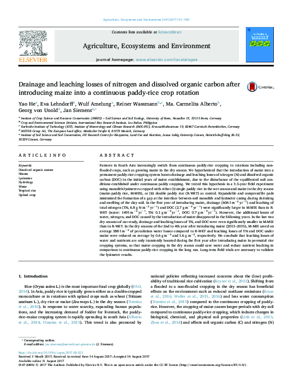 (PDF) Drainage and leaching losses of nitrogen and dissolved organic ...