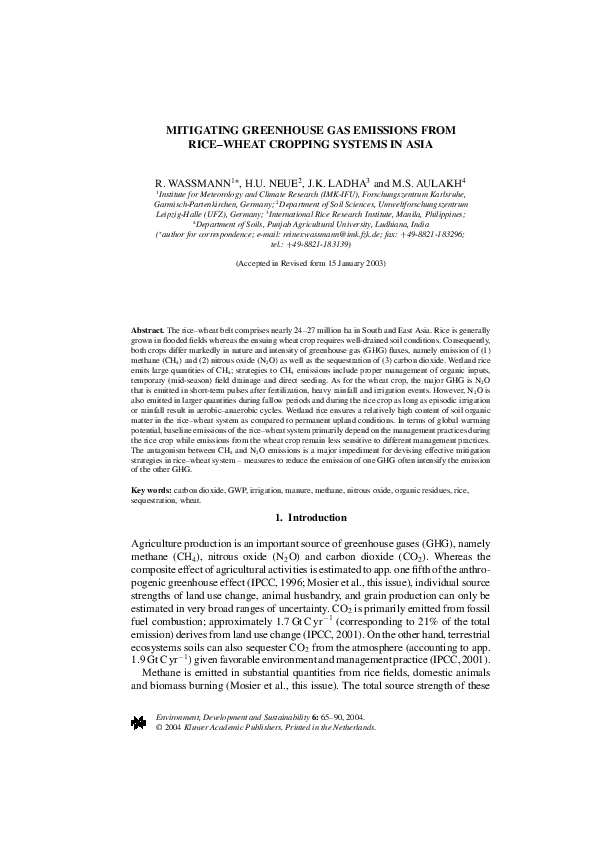 (PDF) Mitigating Greenhouse Gas Emissions from Rice–Wheat Cropping Systems in Asia | Reiner ...