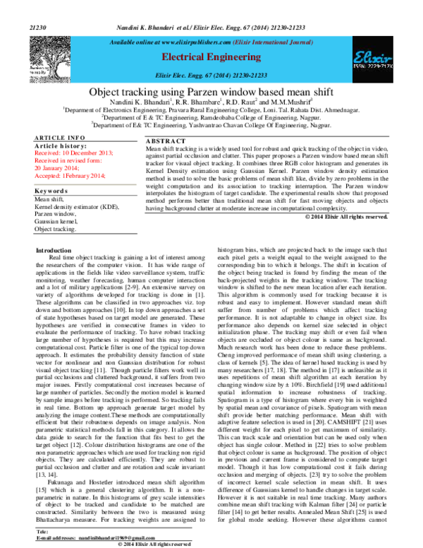 (PDF) Object tracking using Parzen window based mean shift