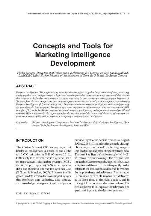 (PDF) Concepts and Tools for Marketing Intelligence Development