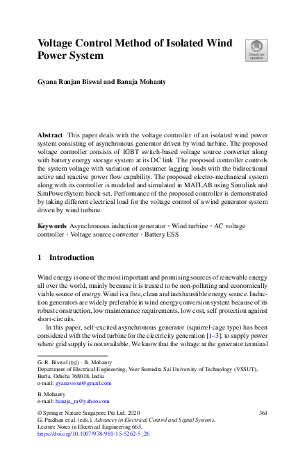 (PDF) Voltage Control Method of Isolated Wind Power System