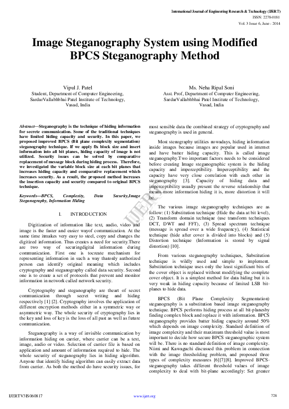 (PDF) Image Steganography System using Modified BPCS Steganography Method