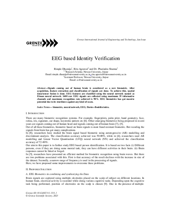 (PDF) EEG based Identity Verification