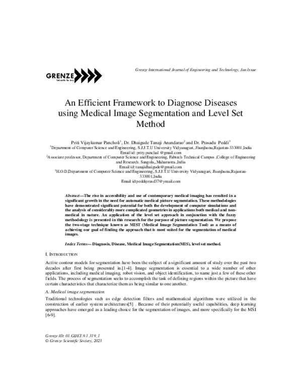 Pdf An Efficient Framework To Diagnose Diseases Using Medical Image Segmentation And Level Set