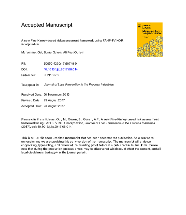 (PDF) A new Fine-Kinney-based risk assessment framework using FAHP ...