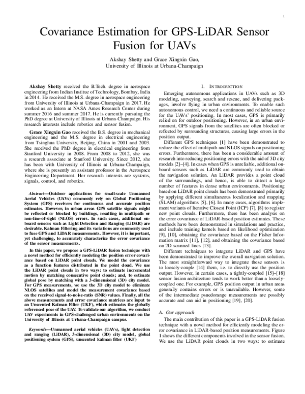 Pdf Covariance Estimation For Gps Lidar Sensor Fusion For Uavs