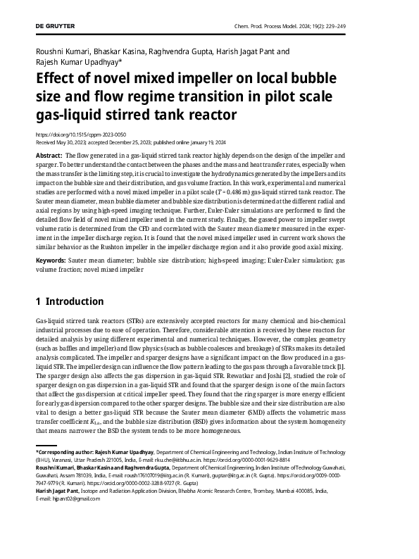 (PDF) Effect of novel mixed impeller on local bubble size and flow ... (PDF) Effect of novel mixed impeller on local bubble size and flow ...