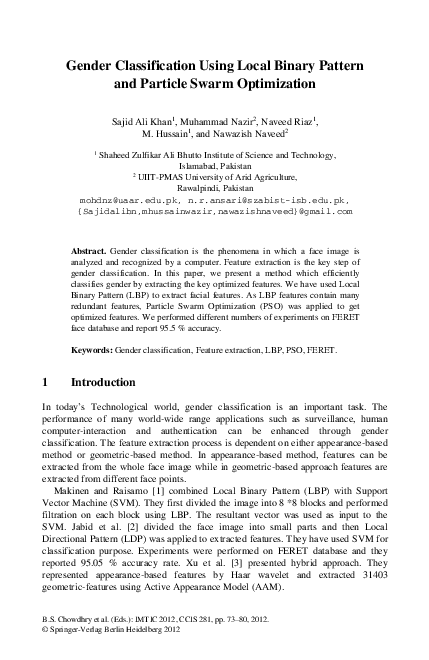 (PDF) Gender Classification Using Local Binary Pattern and Particle Swarm Optimization