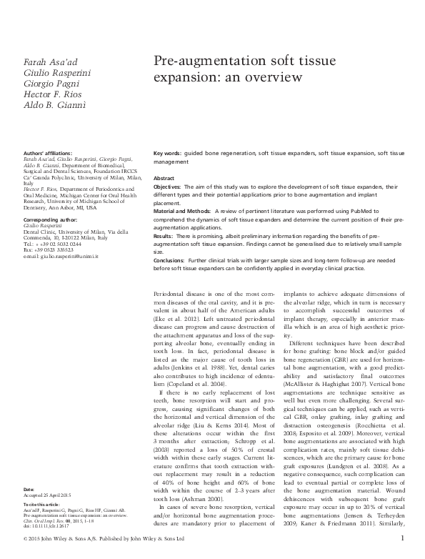 (PDF) Pre‐augmentation soft tissue expansion: an overview