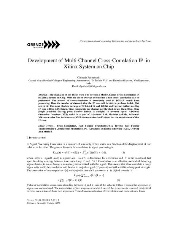 (PDF) Development of Multi-Channel Cross-Correlation IP in Xilinx System on Chip