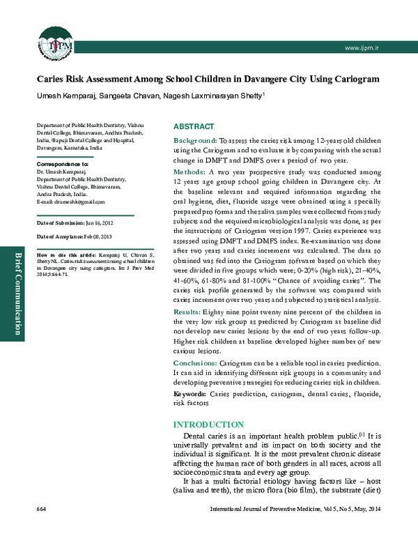 (PDF) Caries risk assessment among school children in davangere city using cariogram