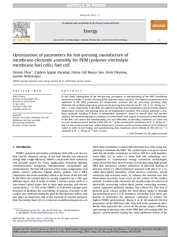 (PDF) Optimization of parameters for hot-pressing manufacture of membrane electrode assembly for ...