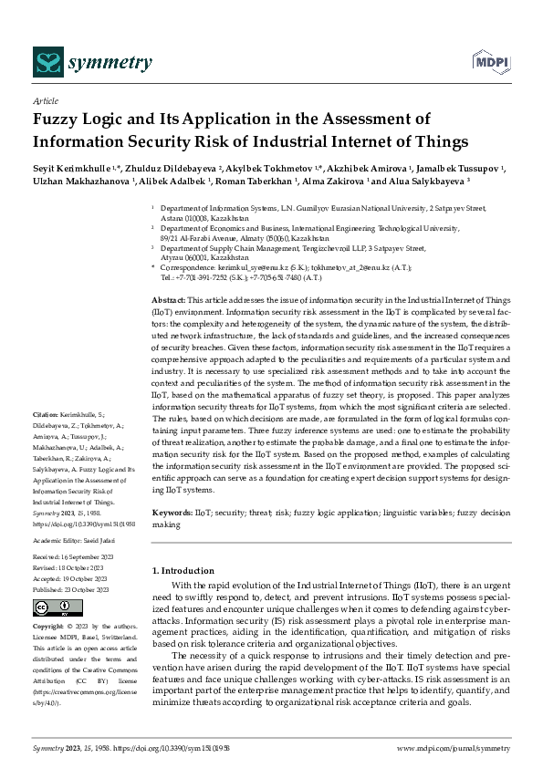 (PDF) Fuzzy Logic and Its Application in the Assessment of Information Security Risk of ...