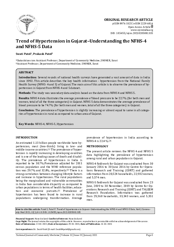 (PDF) Trend of hypertension in Gujarat–Understanding the NFHS-4 and ...