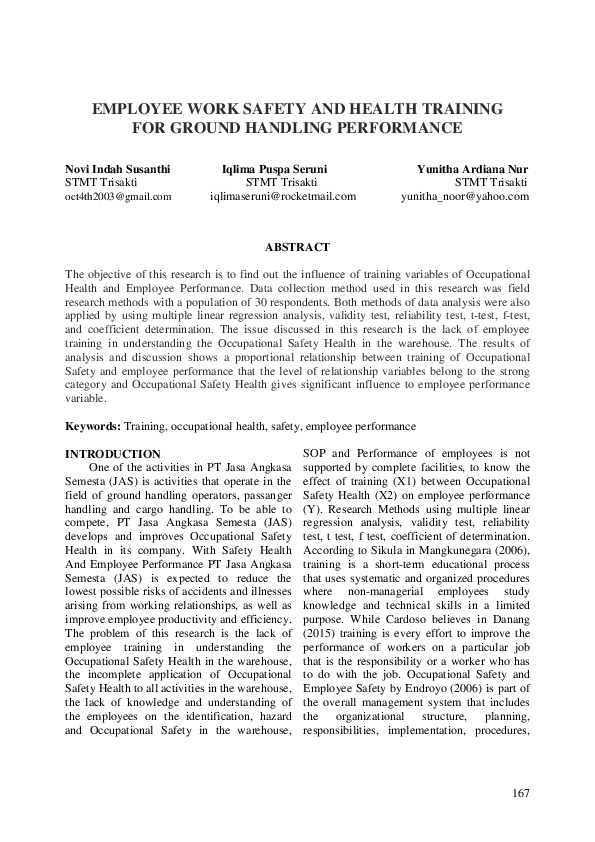(PDF) Employee Work Safety and Health Training for Ground Handling ...