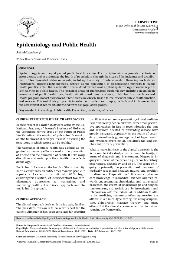 (PDF) Epidemiology and Public Health